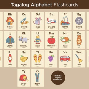 Filipino Alphabet Flashcards, Tagalog Flashcards Alphabets With English ...