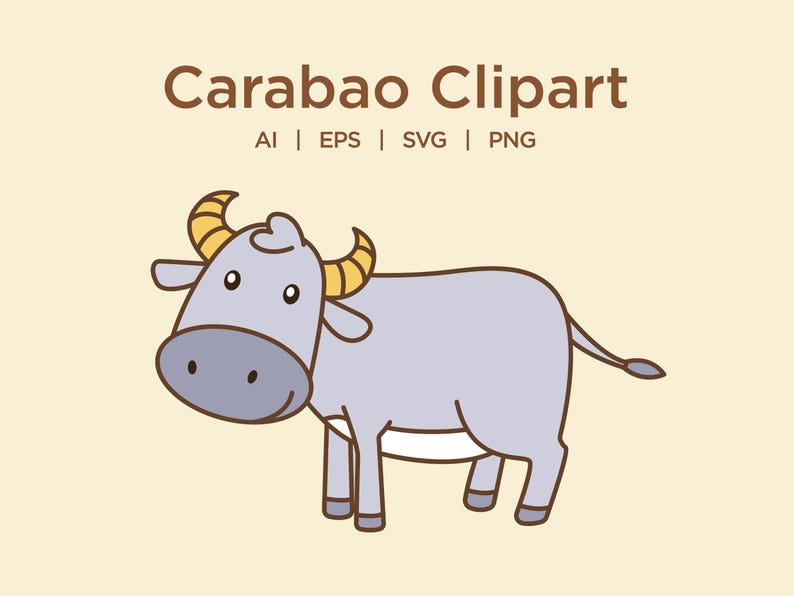 Carabao Clipart, Water Buffalo, Animal Svg, Png, Eps, Ai, Filipino ...