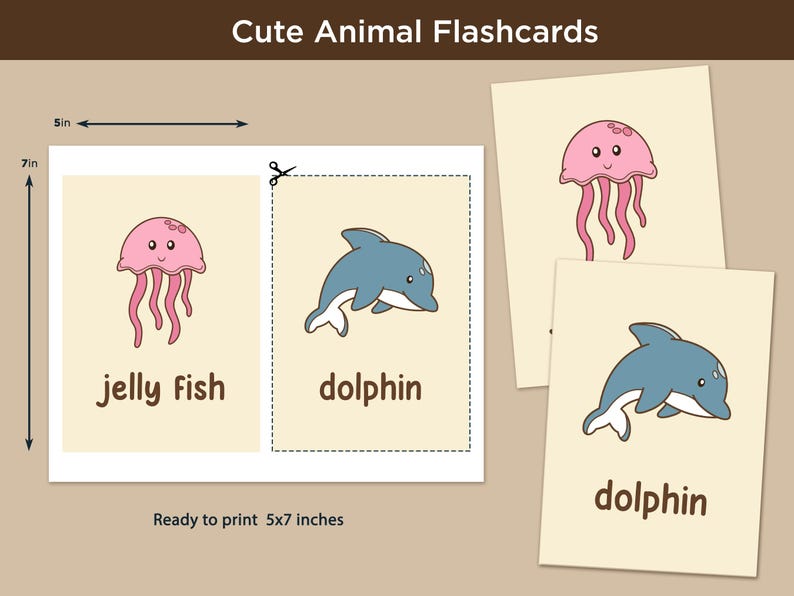 30 Cute Animal Flashcards, Pre-school Cards, Montessori Flash Cards ...