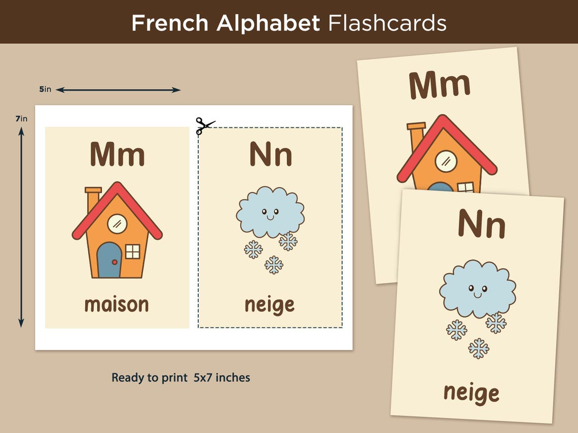 Printable French Alphabet Flash Cards, Early Learning (digital Download ...