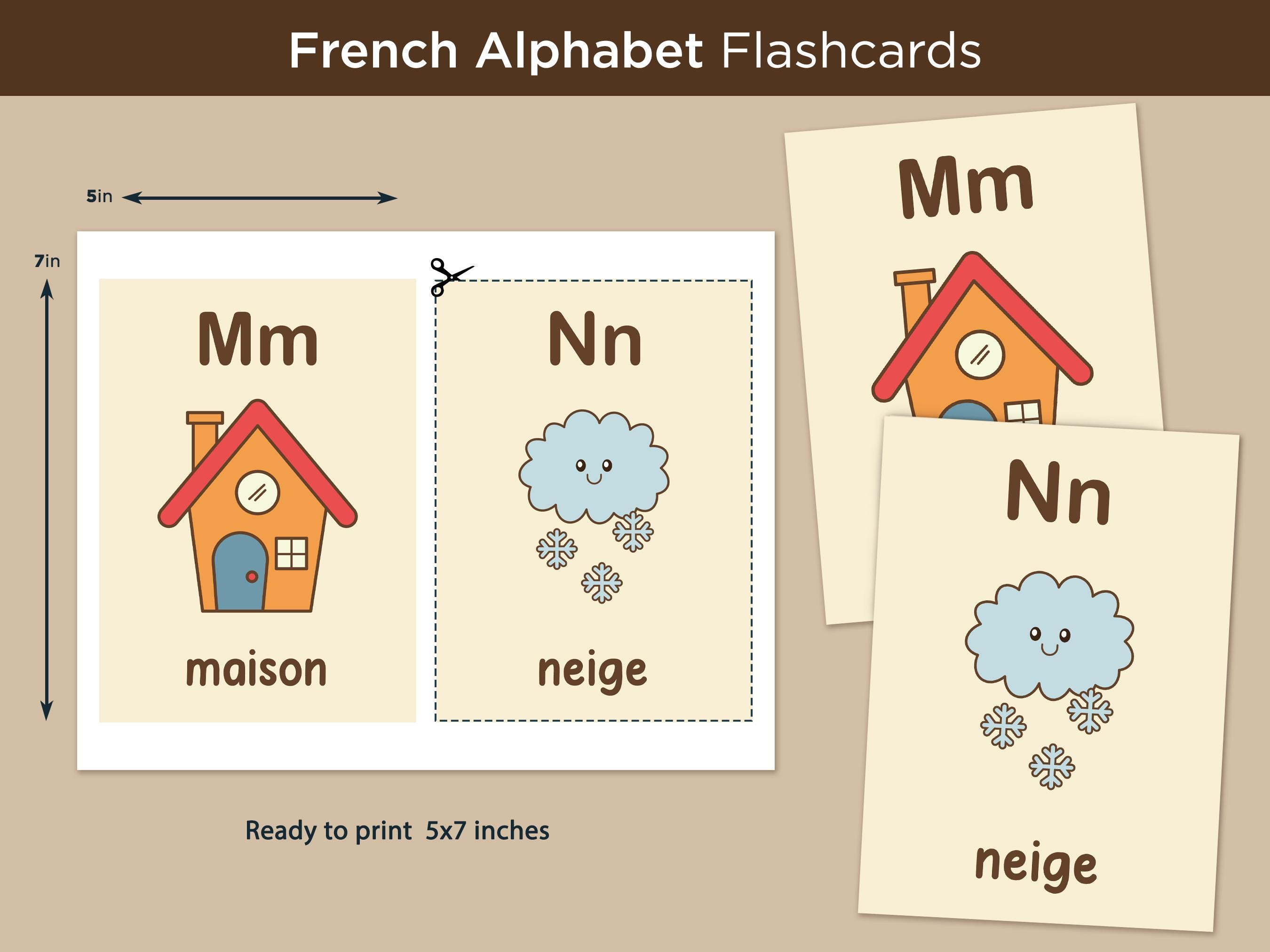 Printable French Alphabet Flash Cards, Toddlers Preschool Early ...