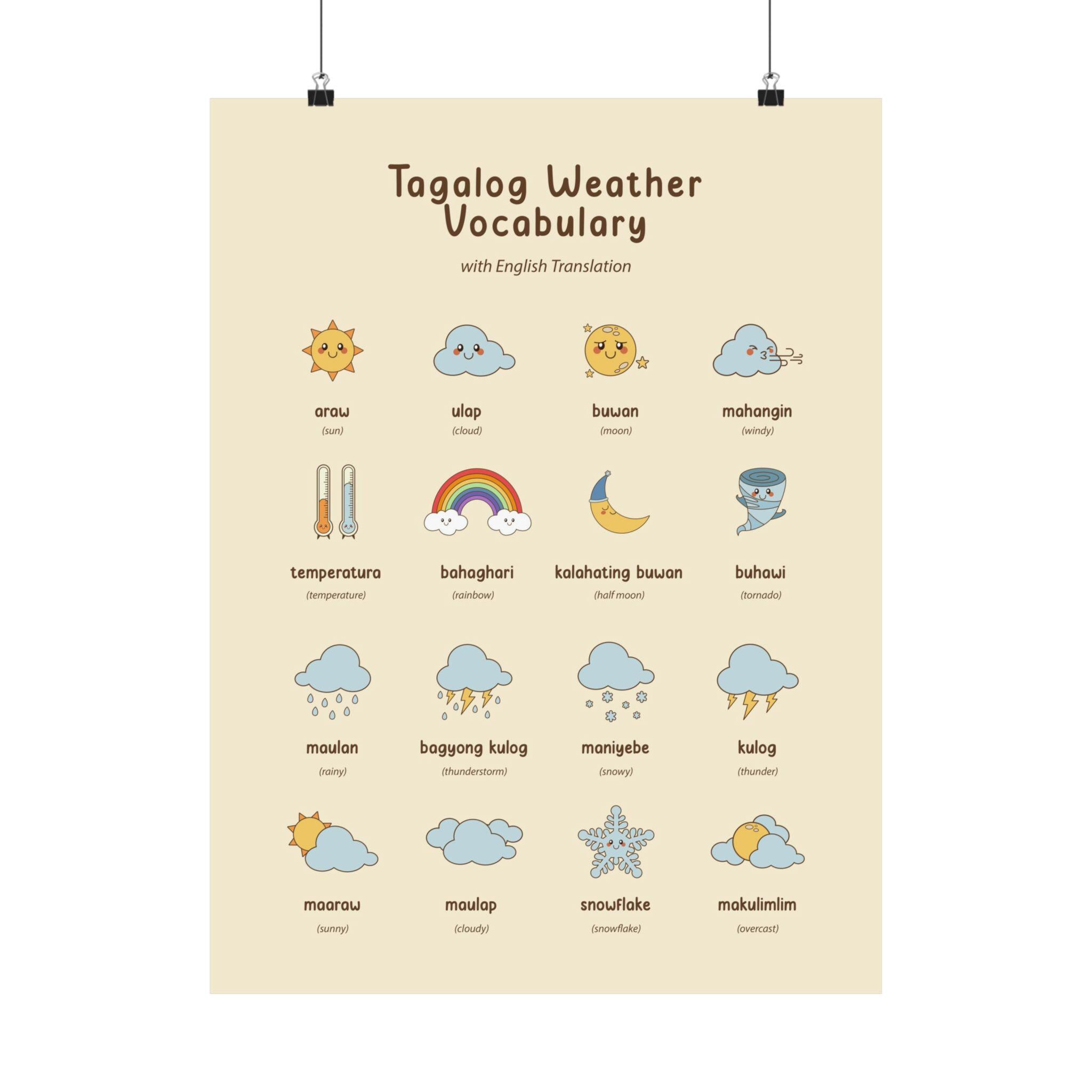 Tagalog Weather Vocabulary With English Translation, Filipino Weather ...