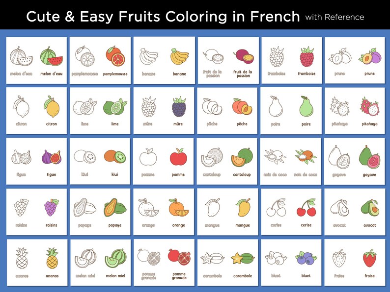 French Fruits Coloring Pages, Kids Activity (PDF Pattern) - Etsy Canada