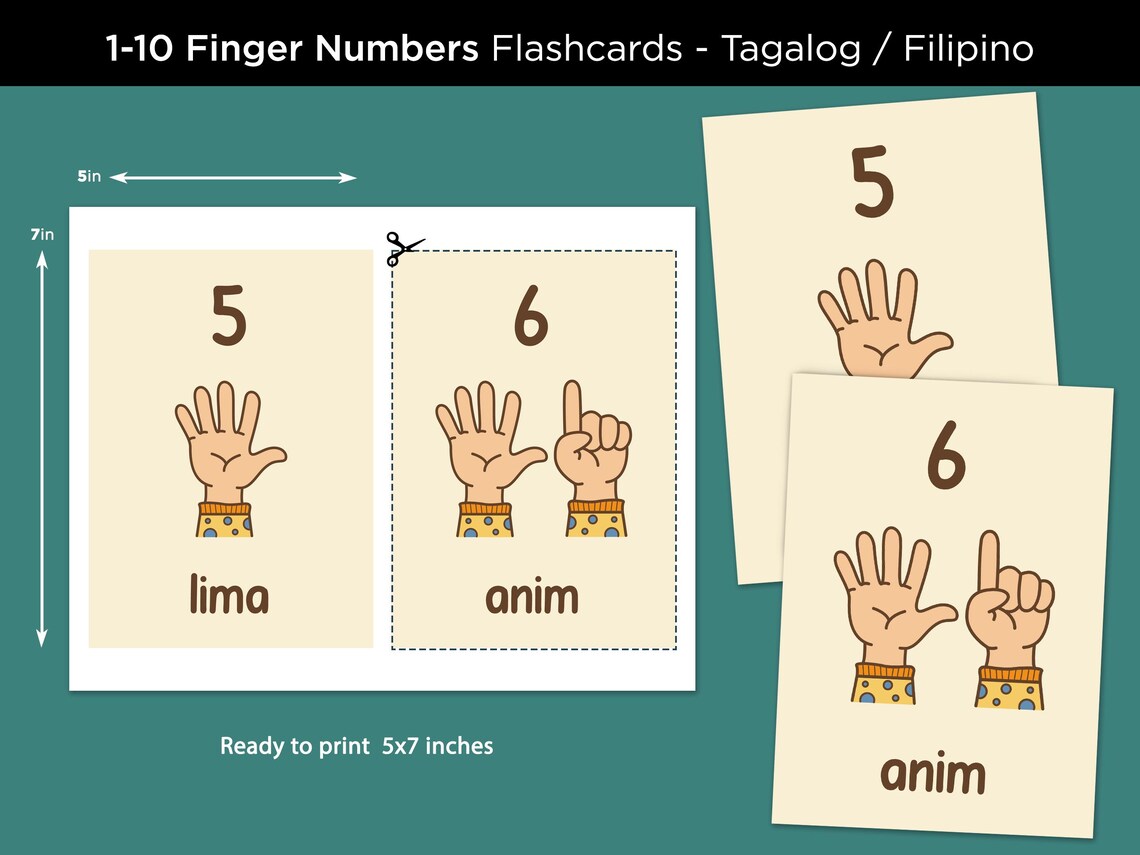 Tagalog Counting Number Flash Cards, Counting to 10, Number Flash Cards ...