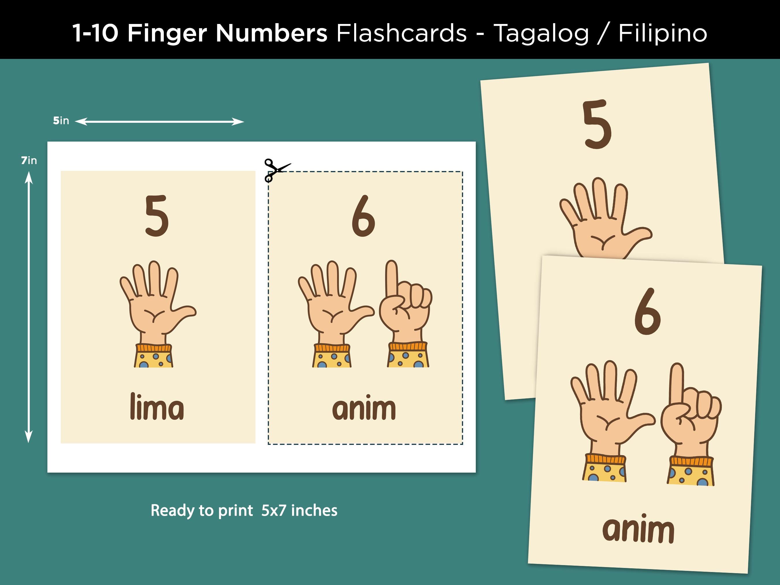 Tagalog Counting Number Flash Cards, Counting to 10, Number Flash Cards ...