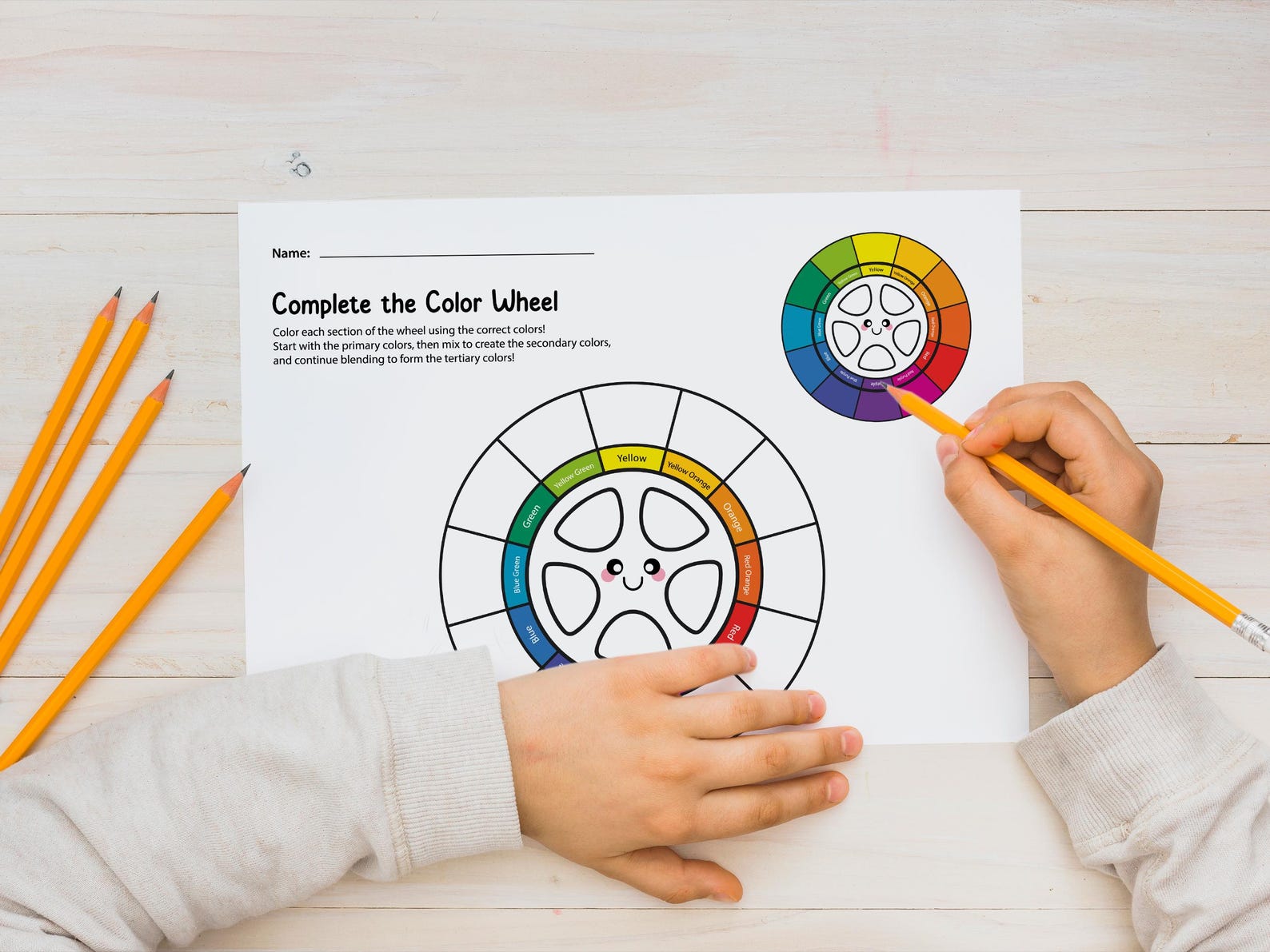 Color Wheel Coloring Page, Kids Color Theory Worksheet, Primary ...