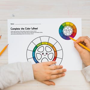 Color Wheel Coloring Page, Kids Color Theory Worksheet, Primary ...