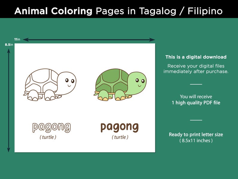 Filipino Coloring Pages, Cute Animals Coloring Sheet in Tagalog English ...