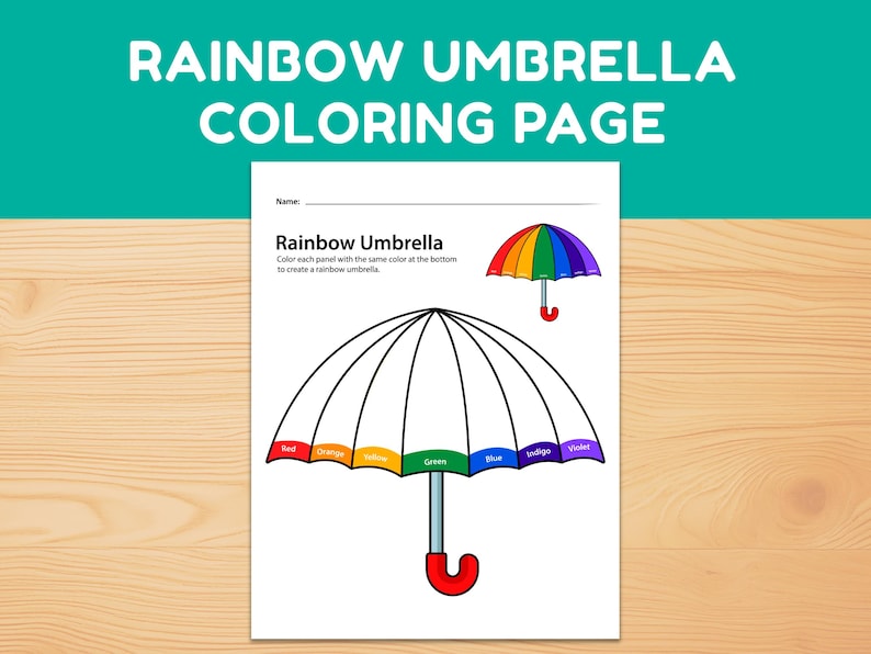 Rainbow Umbrella Coloring Page, Kids Learning Activity (PDF) - Etsy