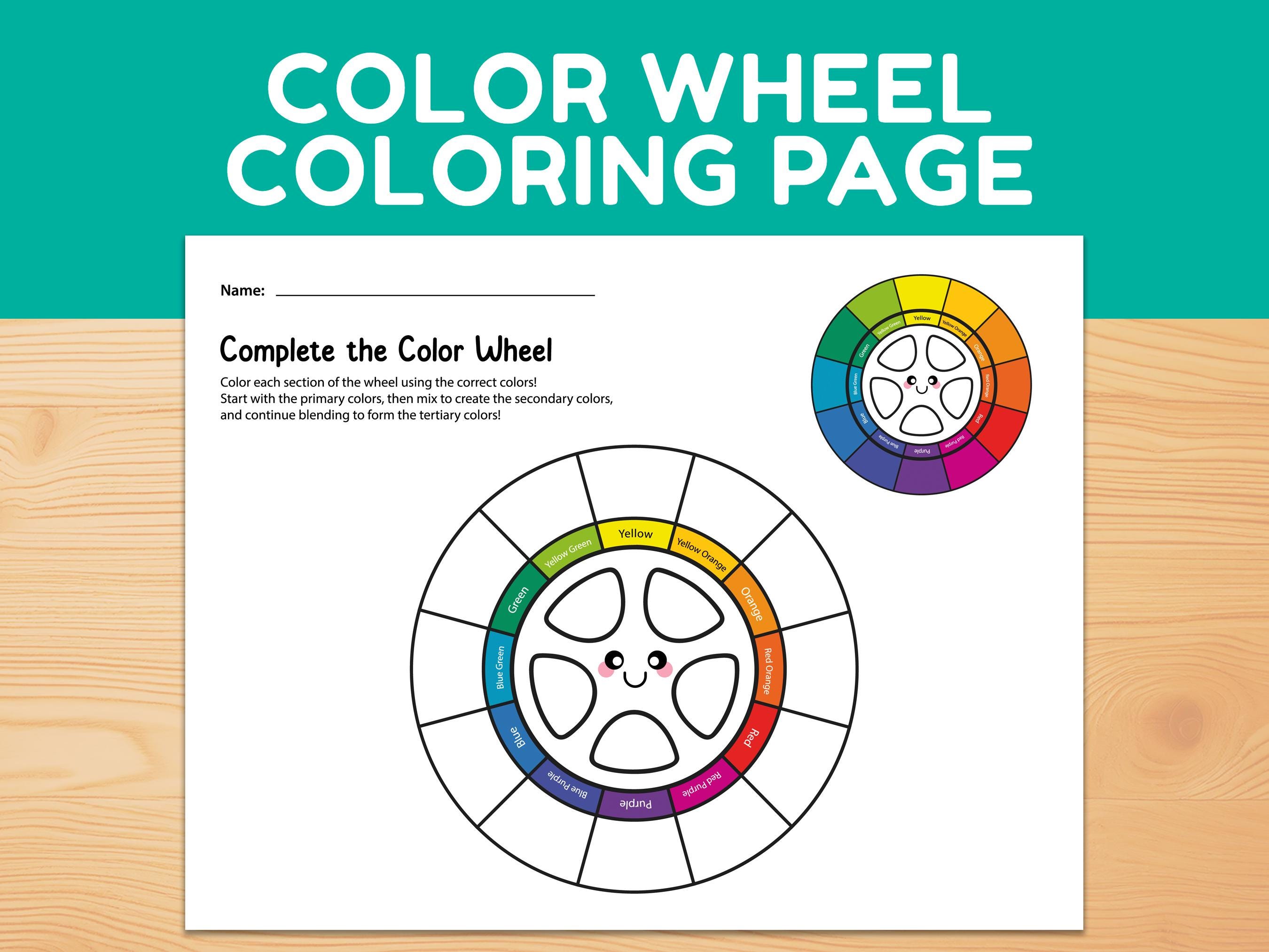 Color Wheel Coloring Page, Kids Color Theory Worksheet, Primary ...