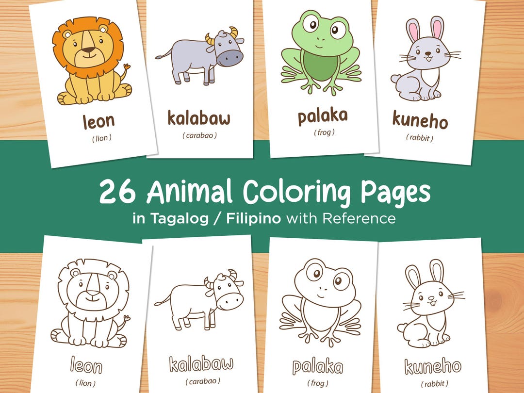 Filipino Coloring Pages, Cute Animals Coloring Sheet in Tagalog English ...