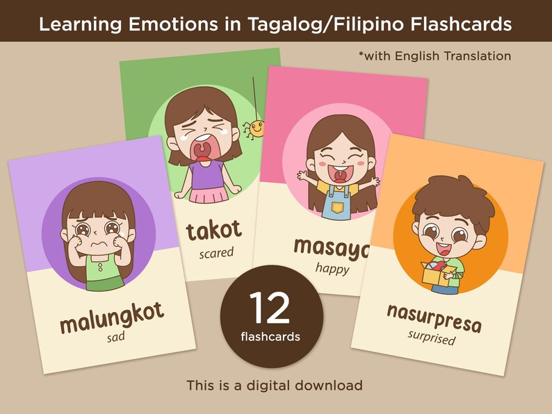 Filipino Emotions Flashcards, Tagalog Feelings Flashcards, Printable ...