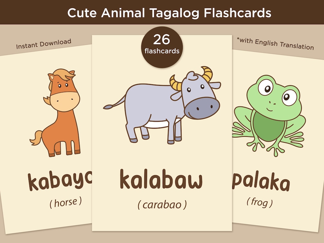 26 Cute Animal Tagalog Flashcards With English Translation, Bilingual ...