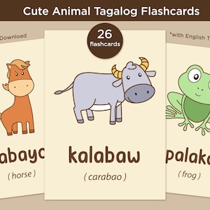26 Cute Animal Tagalog Flashcards With English Translation, Bilingual ...