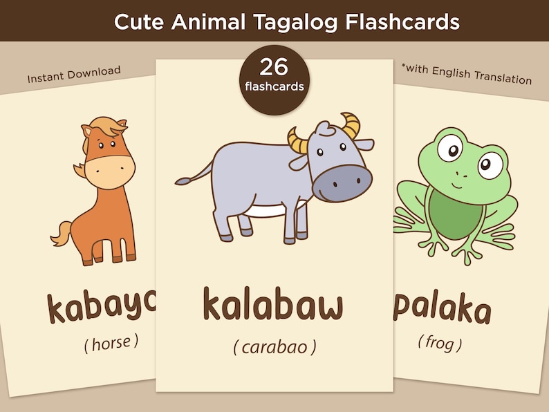Animal Tagalog Flashcards, Bilingual Learning (digital Download) - Etsy