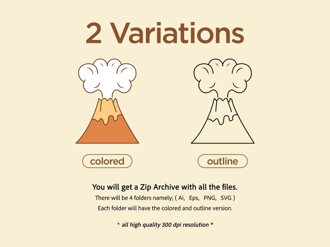 Volcano SVG, PNG, EPS, Ai, Volcano Clipart Vector Design, Volcano Digital File, Instant Download ...