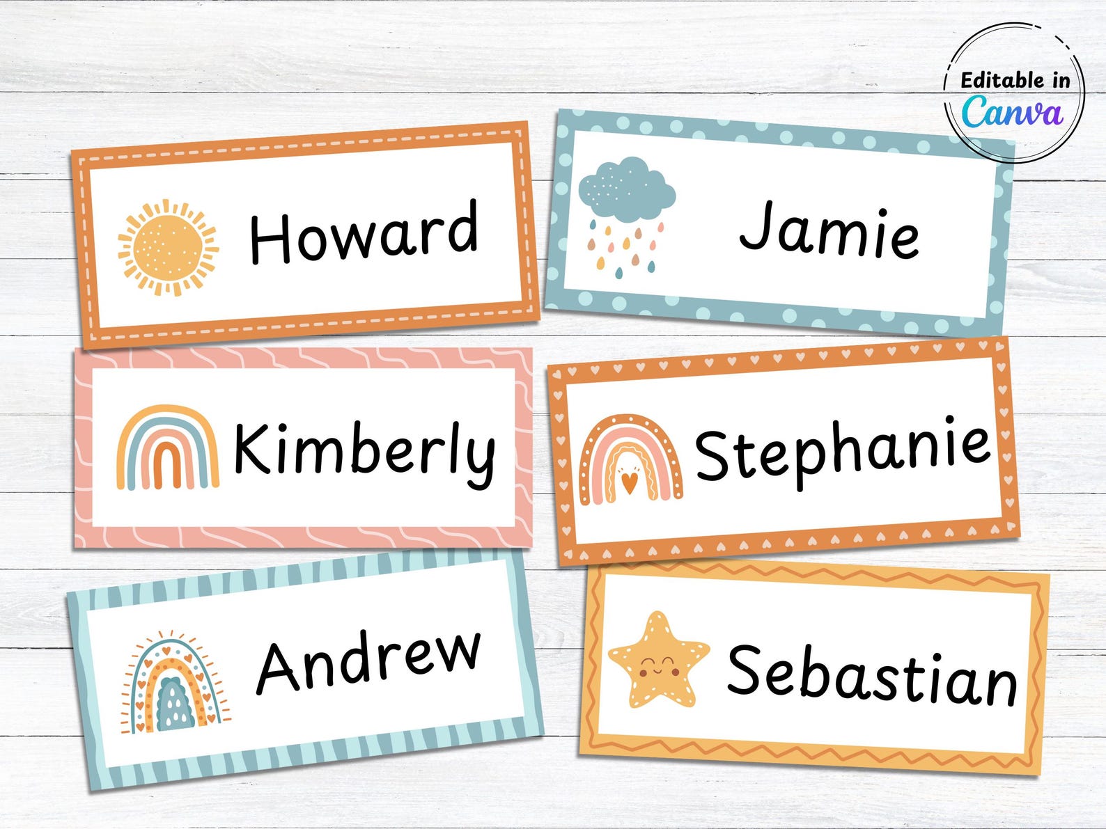 Editable Boho Classroom Name Tags, Printable Canva Template (digital ...