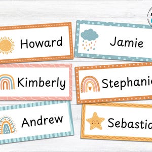 Editable Boho Classroom Name Tags, Printable Canva Template (digital ...