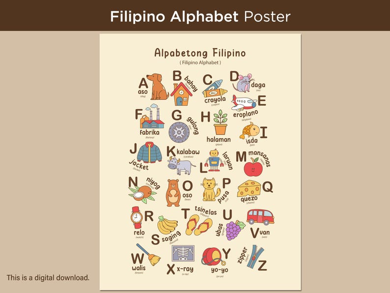 Filipino Alphabet Printable Poster, Tagalog Alphabet Kids Room Decor ...