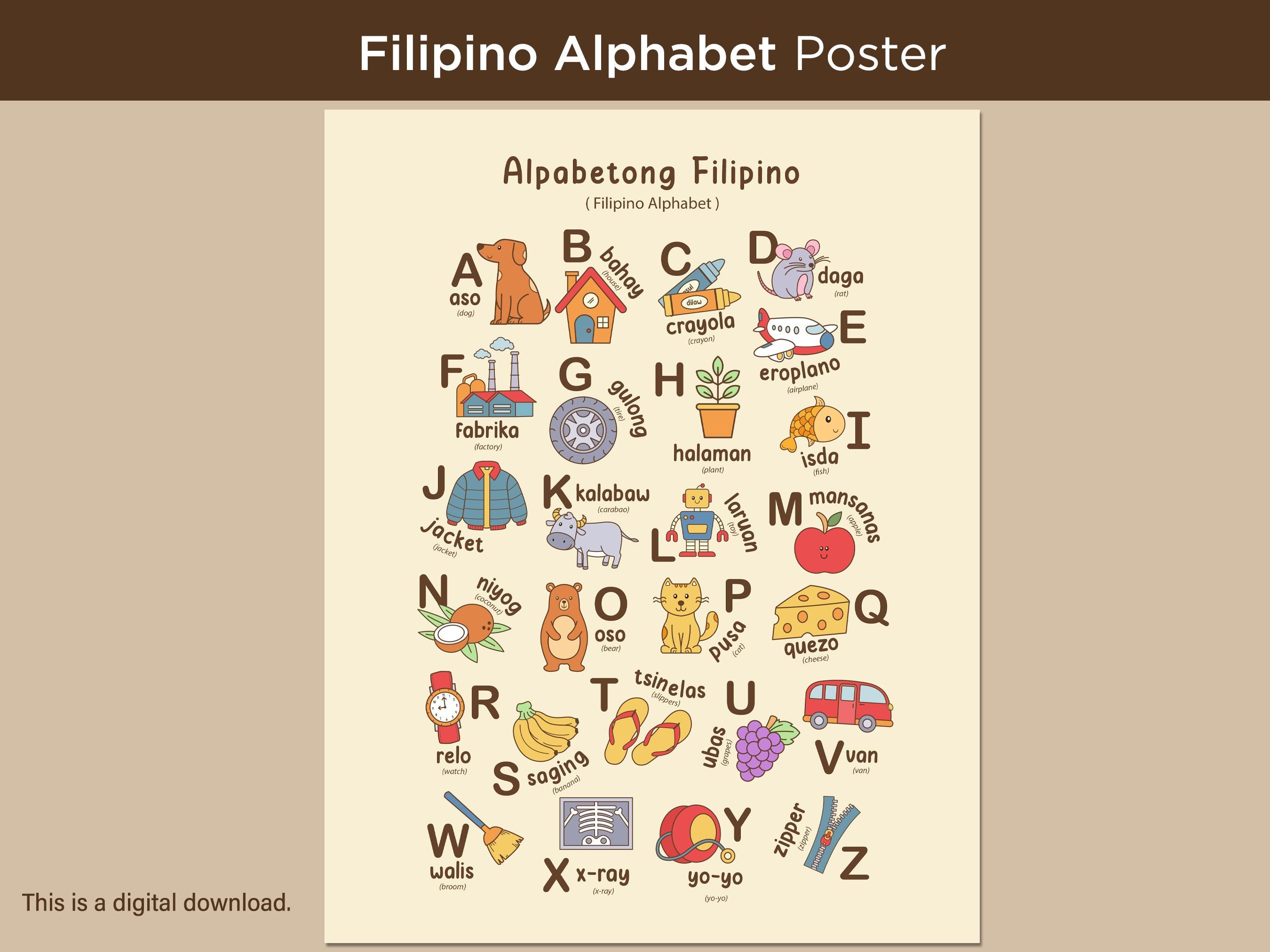 Filipino Alphabet Printable Poster, Tagalog Alphabet Kids Room Decor ...