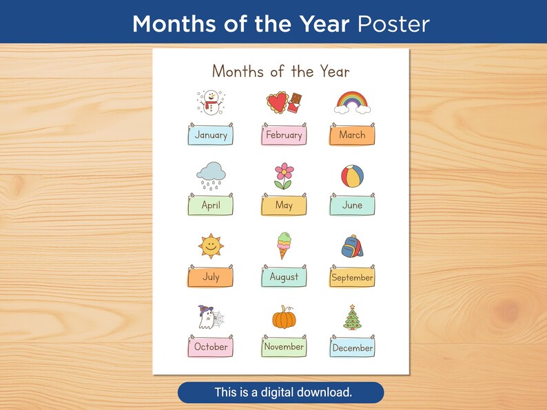 Months of the Year Printable Poster, Classroom Homeschool Decor ...