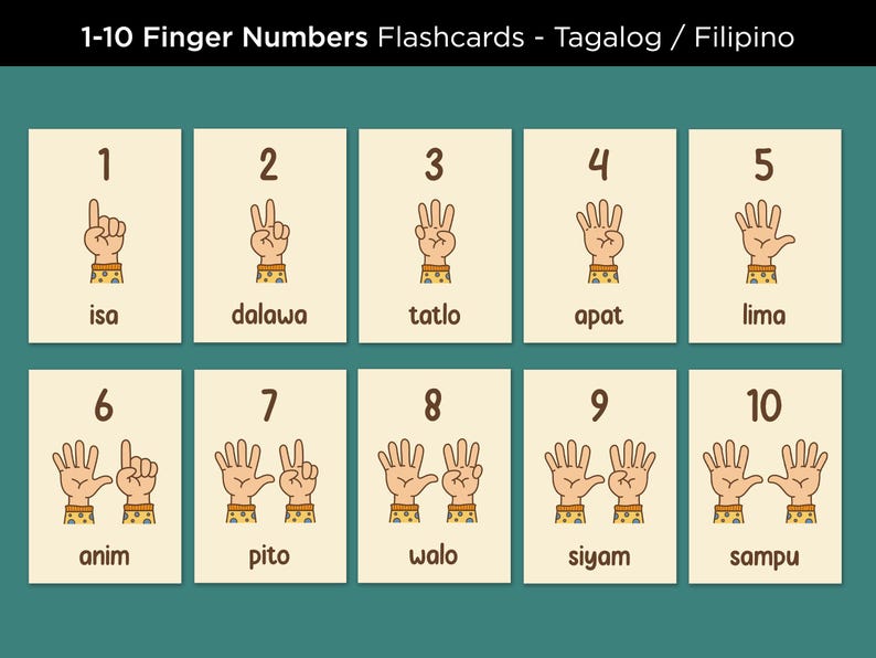 Tagalog Counting Number Flash Cards, Counting to 10, Number Flash Cards ...