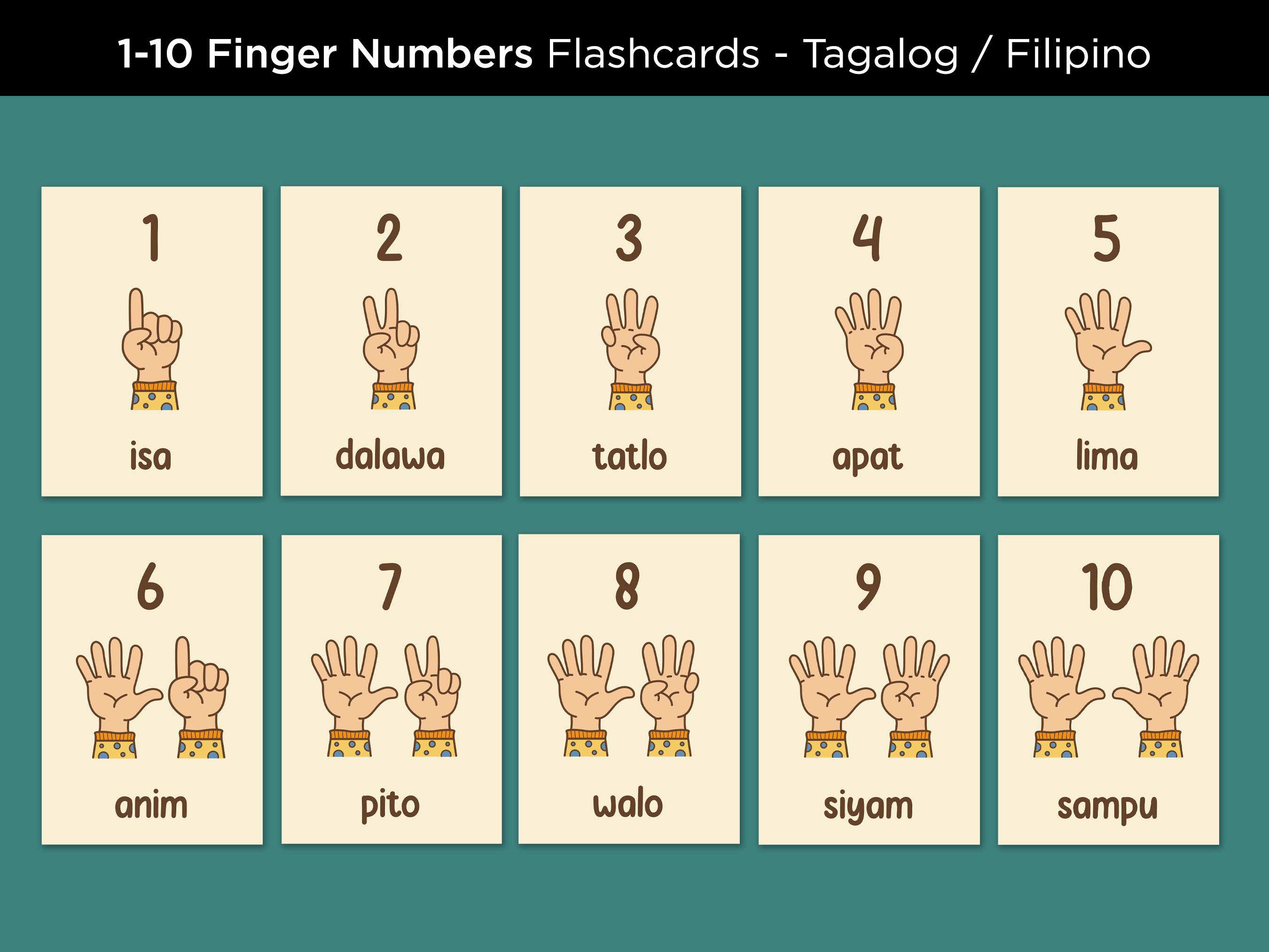Tagalog Counting Number Flash Cards, Counting to 10, Number Flash Cards ...
