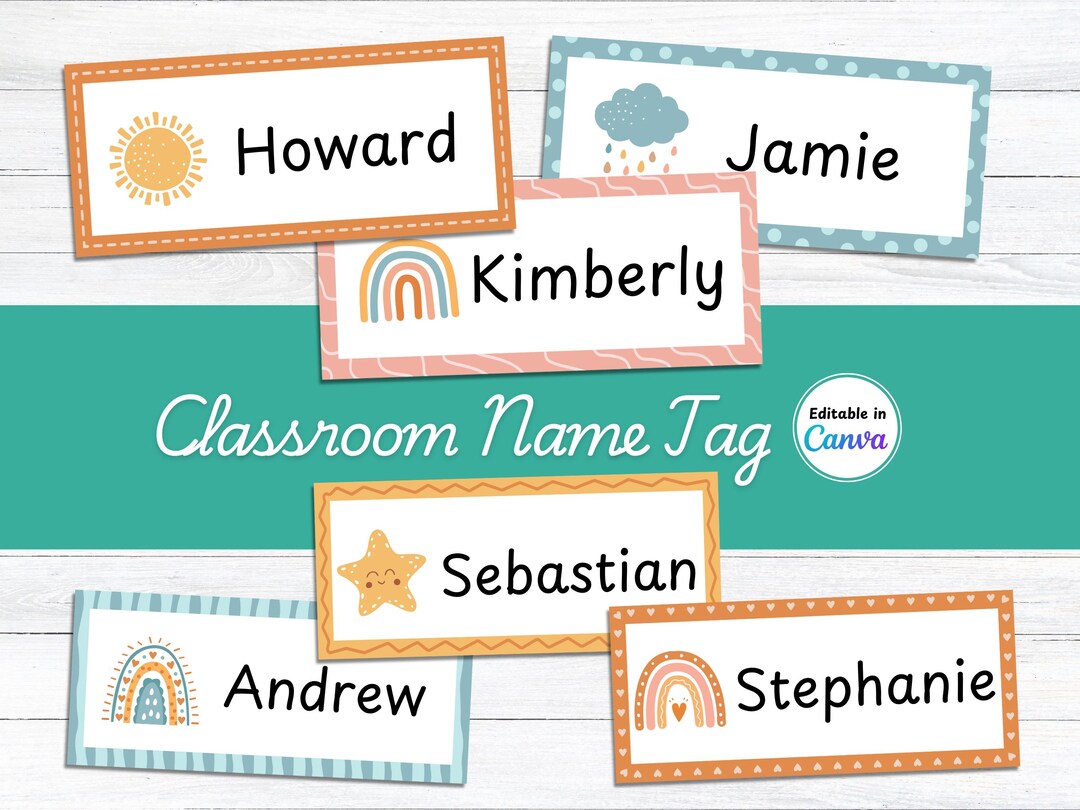 Editable Classroom Name Tags, Boho Theme Name Tags, Preschool Name Tags ...