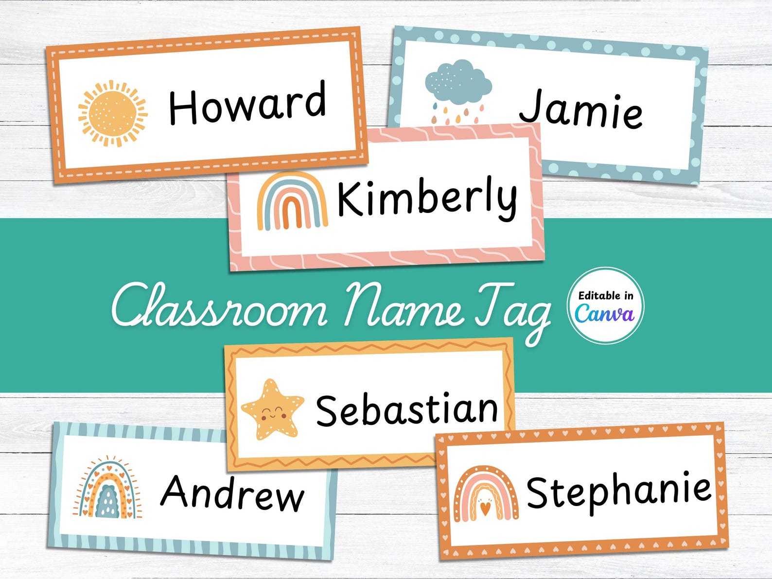 Editable Boho Classroom Name Tags, Printable Canva Template (digital ...