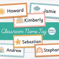 Printable Botanical Student Name Labels, Round Cubbies Labels, Boho ...