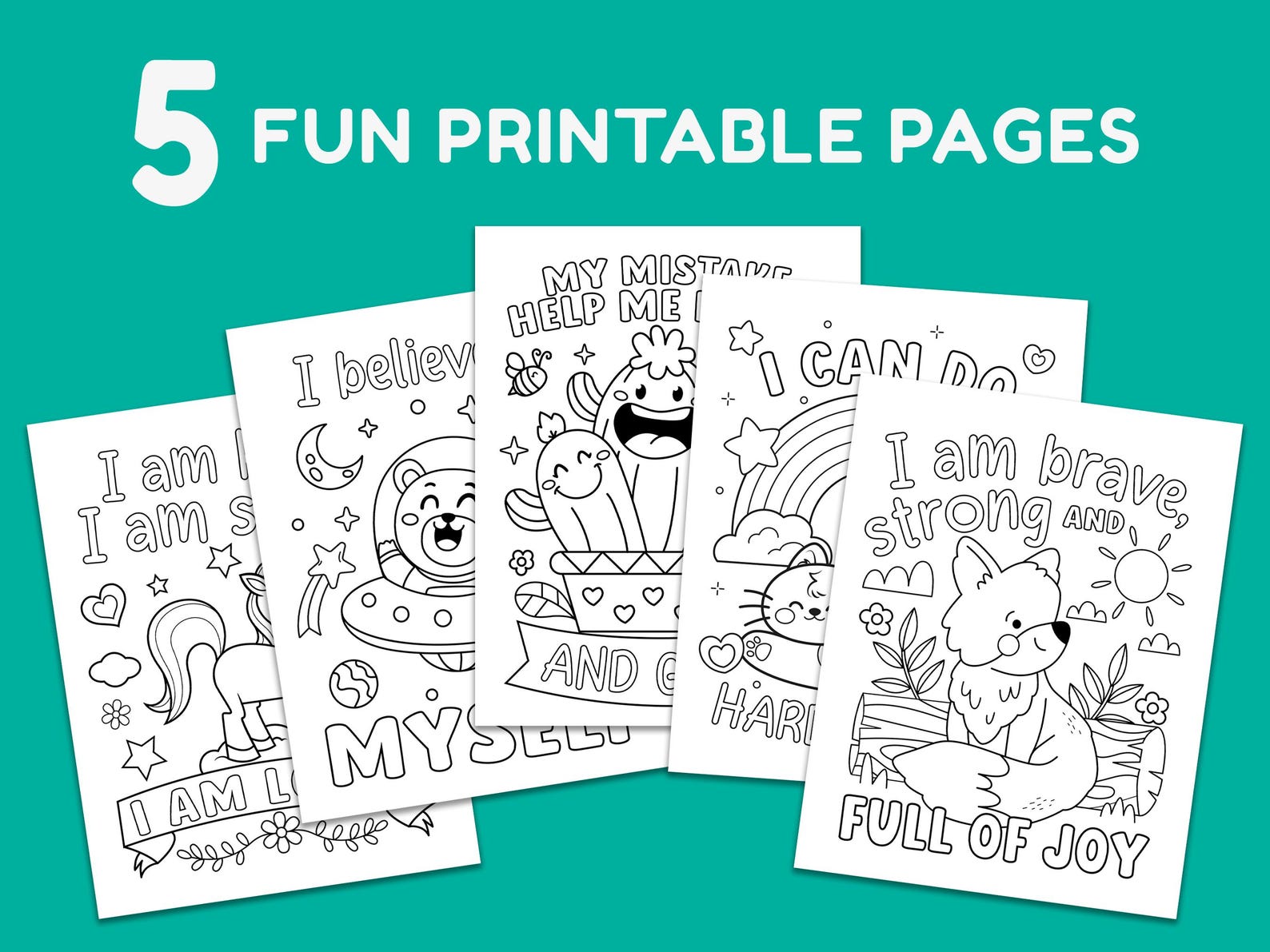 Cute Affirmation Coloring Pages | Positive Words, Kids Mindfulness ...