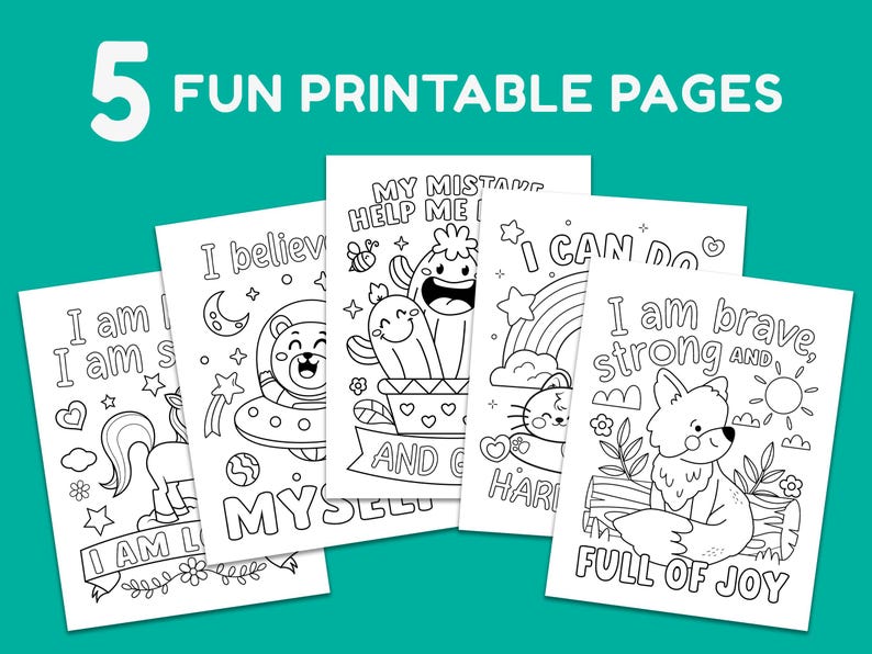 Cute Affirmation Coloring Pages | Positive Words, Kids Mindfulness ...