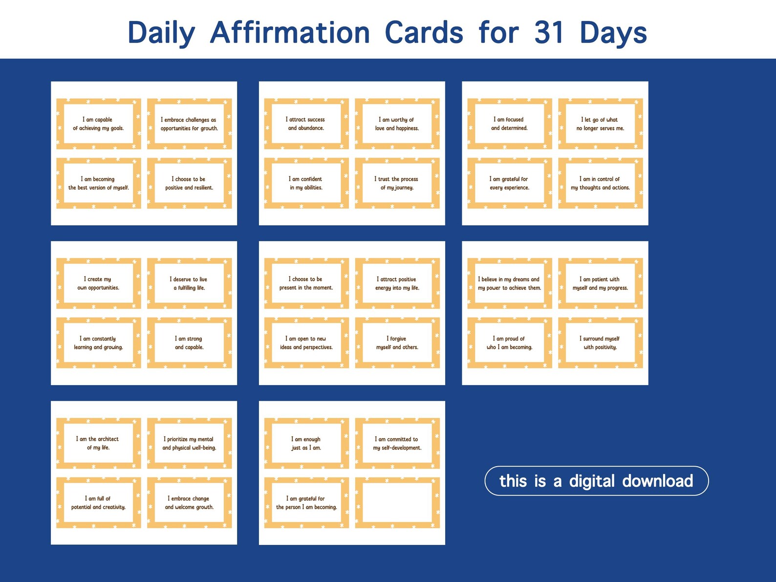 Positive Affirmation Cards for 31 Days, 31 Daily Positive Cards ...
