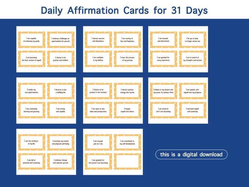 Positive Affirmation Cards for 31 Days, 31 Daily Positive Cards ...