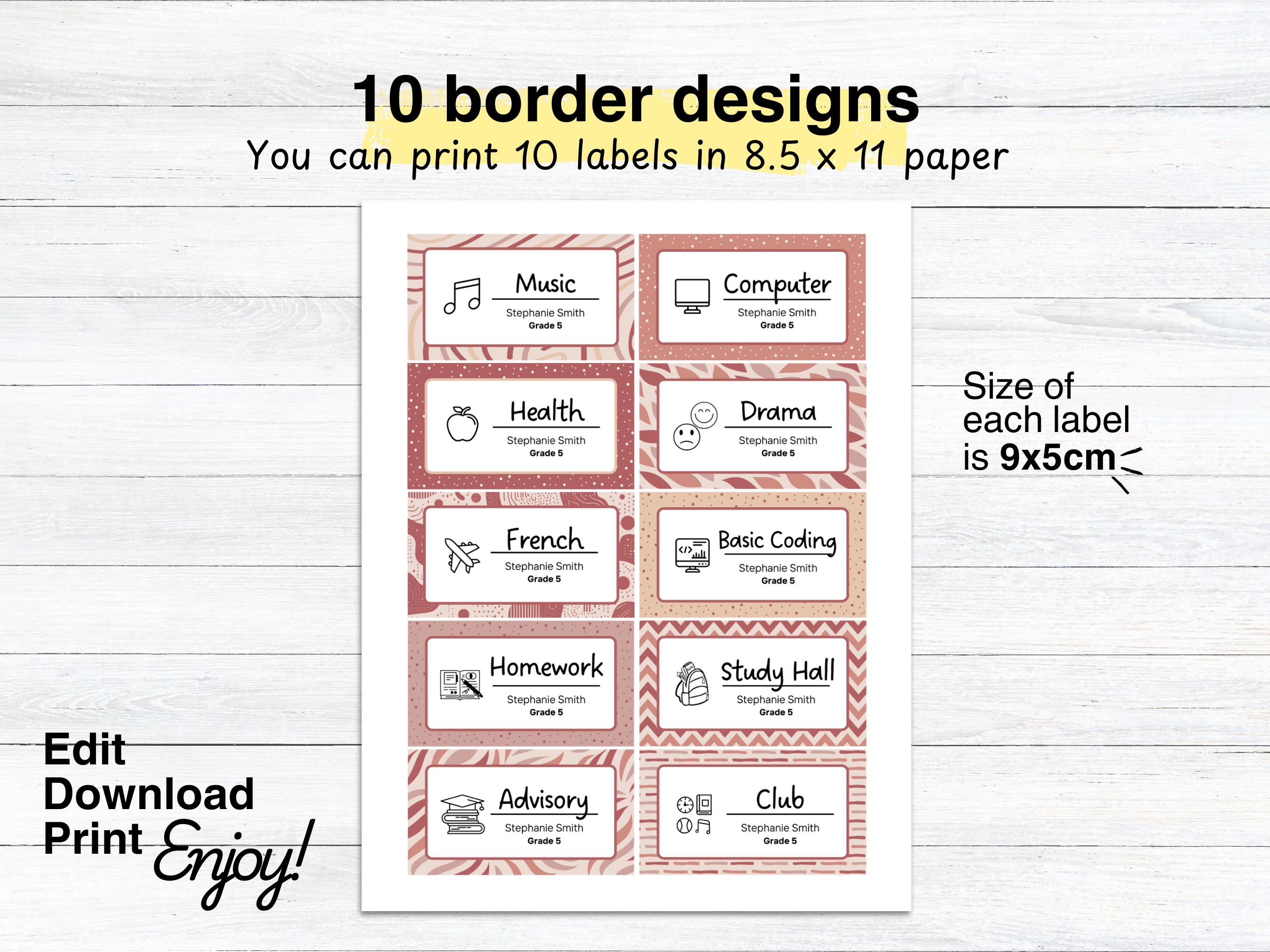 Editable Pastel School Subject Labels, Preschool Labels, Personalized ...