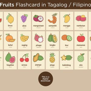 Tagalog Fruits Flashcards With English Translation, Filipino Printable ...