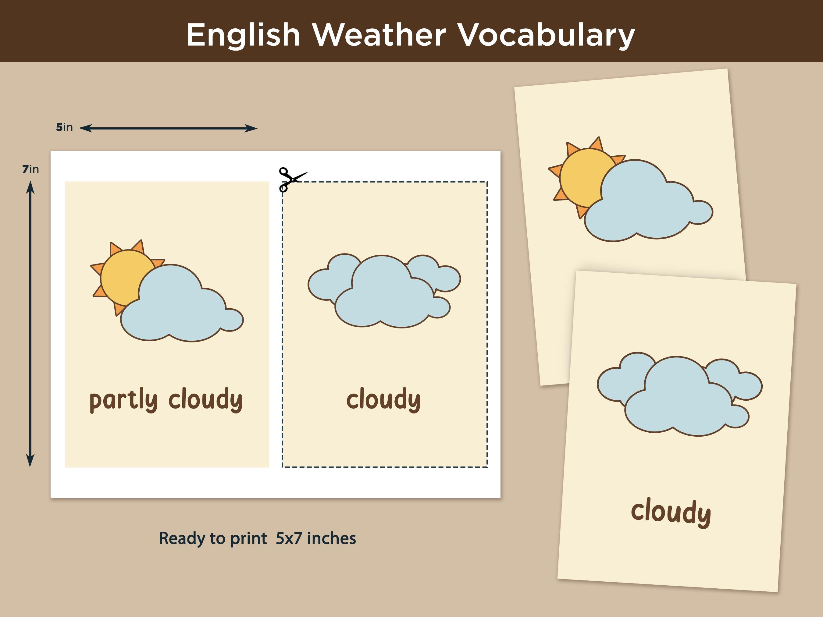 16 English Weather Vocabulary Flashcard, Weather Chart Digital Download ...
