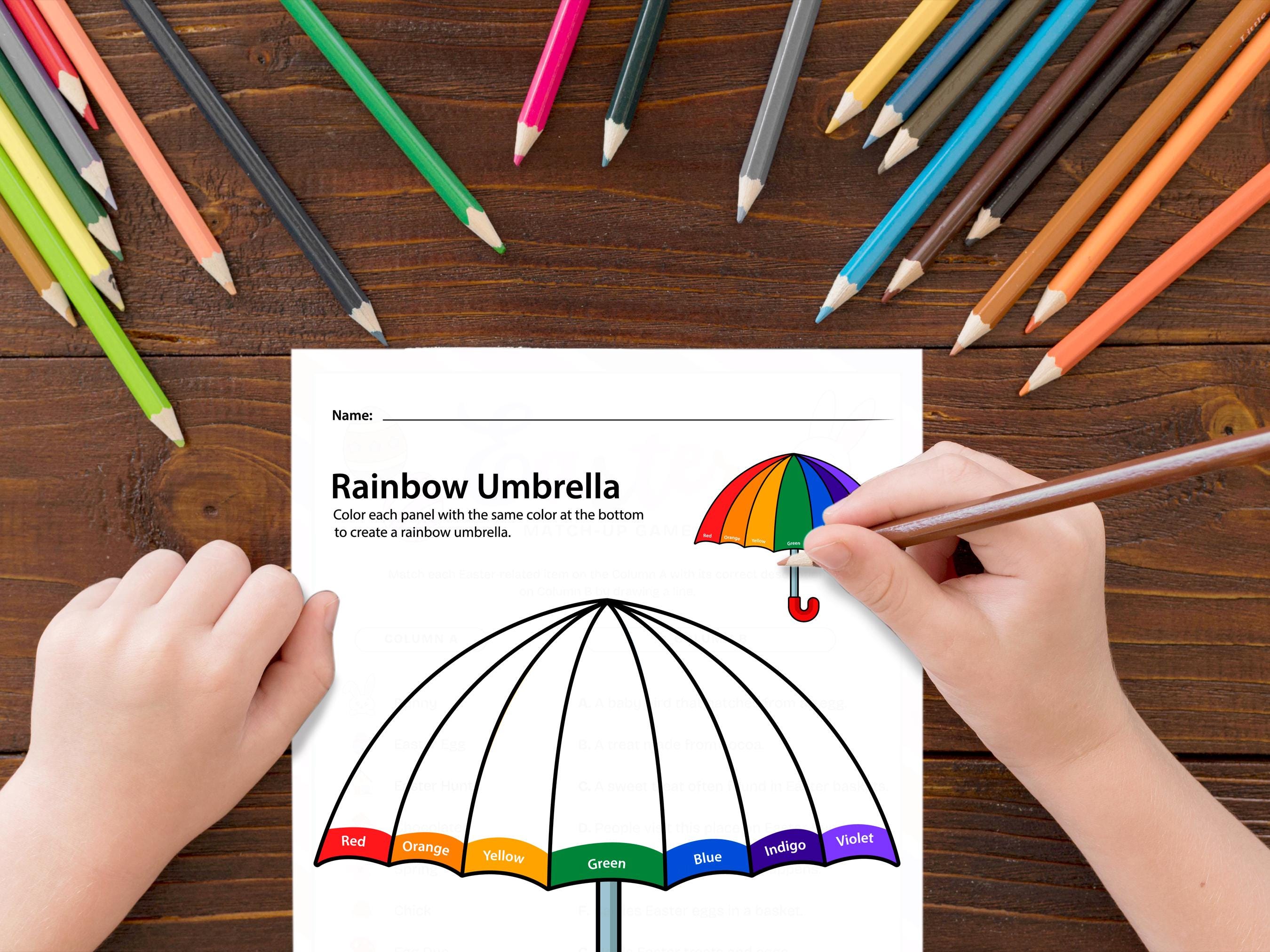 Rainbow Umbrella Coloring Page, Kids Learning Activity (PDF) - Etsy