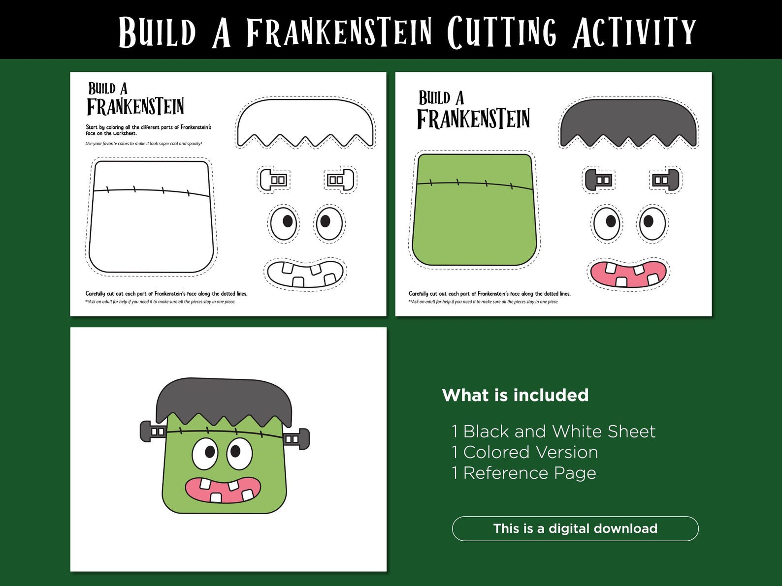 Build A Frankenstein Craft for Kids, Halloween Paper Craft, Halloween ...