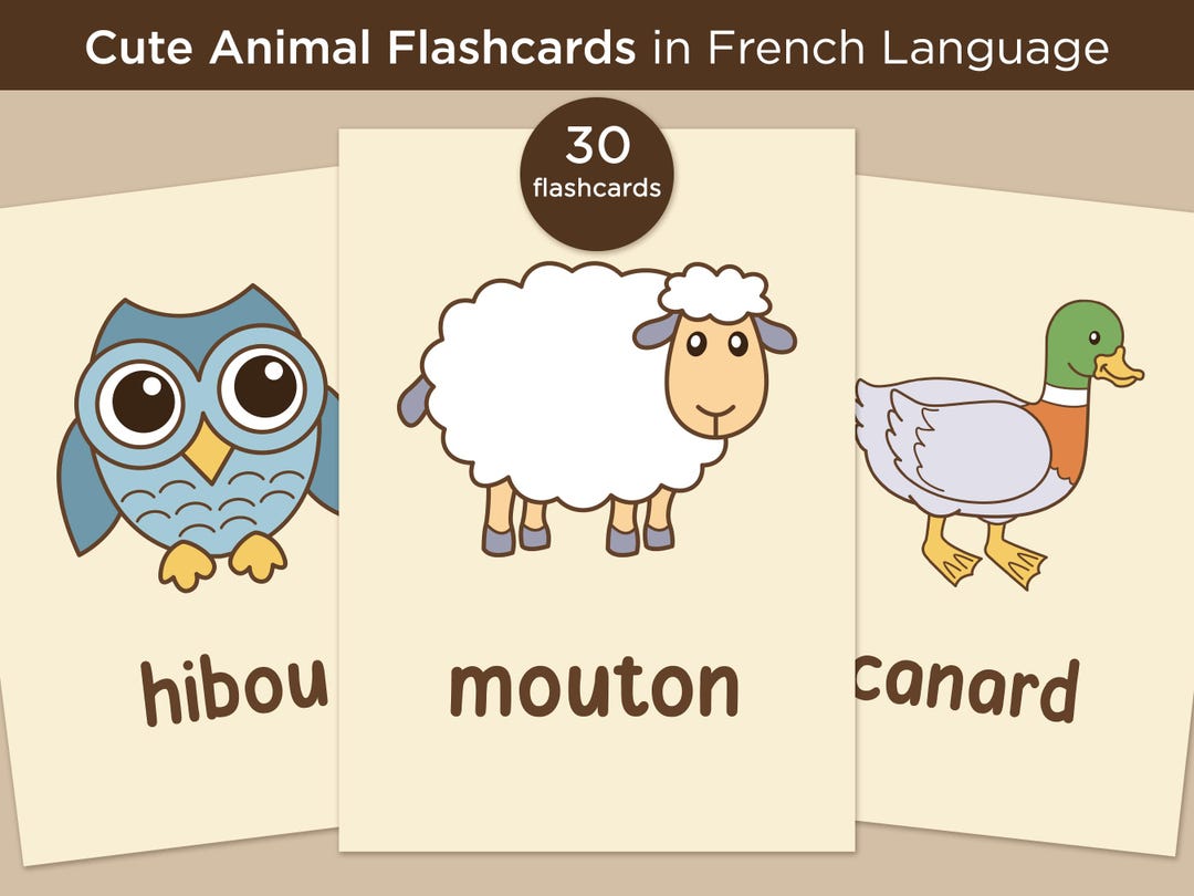 30 French Animal Flashcards, Bilingual Learning (digital Download) - Etsy