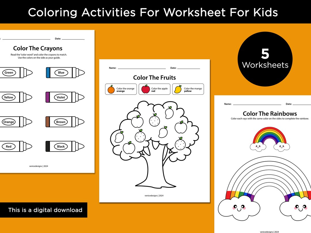 Coloring Activity Pack for Kids, Color Recognition Worksheet for Kids ...