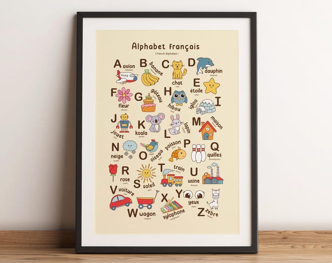English French Bilingual Alphabet Poster, Nursery Art, Digital Download ...