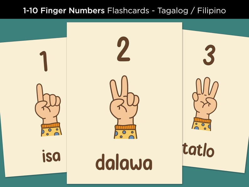 Tagalog Counting Number Flash Cards, Counting to 10, Number Flash Cards ...