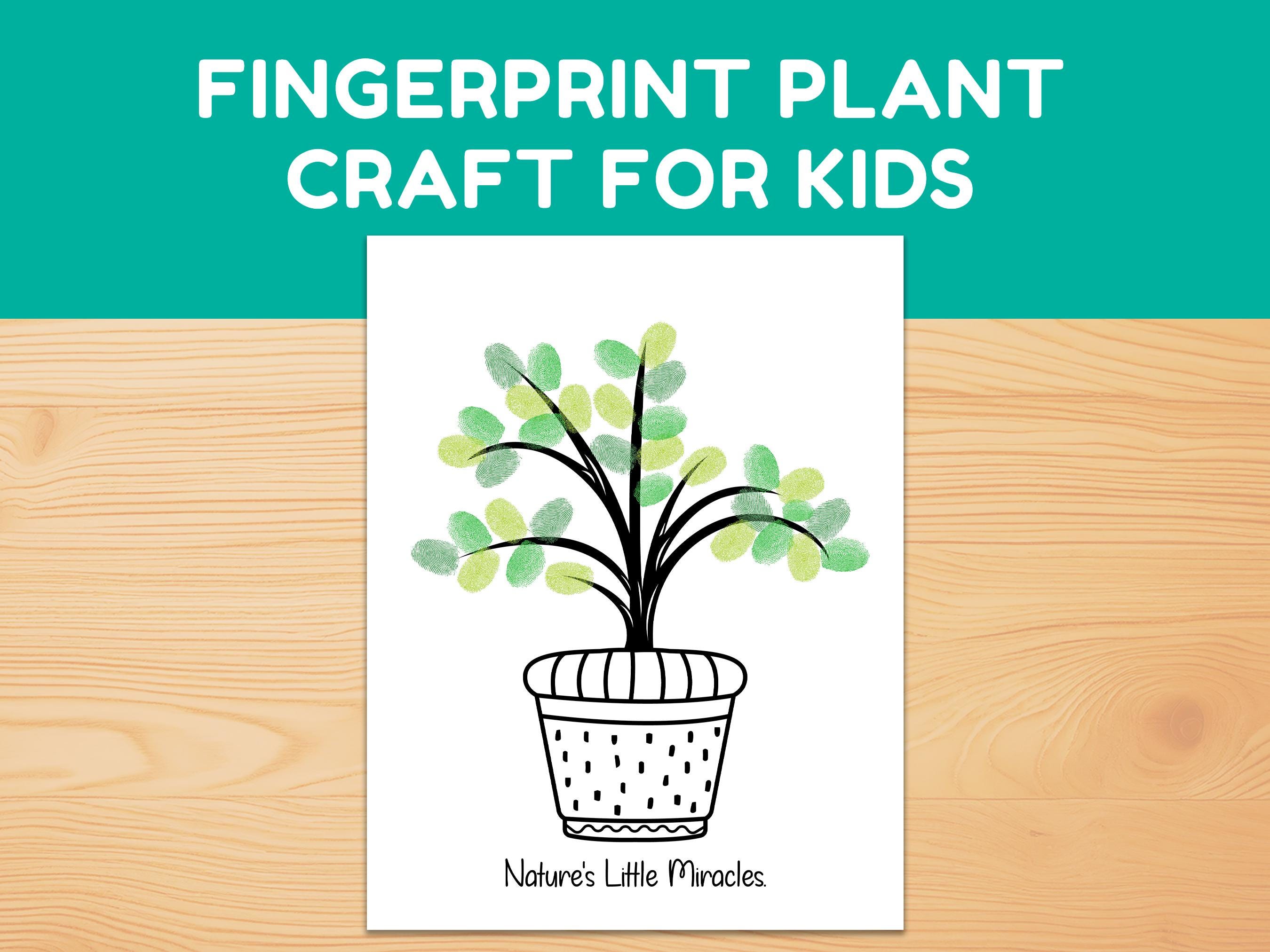 Fingerprint Plant Craft for Kids, Handprint Art Printable, Preschool ...
