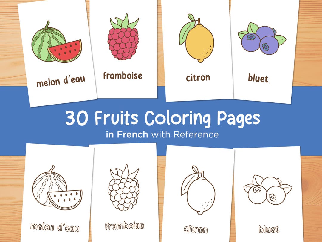 Coloriages de fruits français, activité pour enfants (patron PDF ...