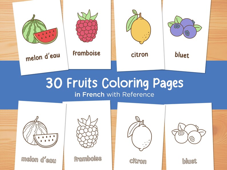 French Fruits Coloring Pages, Kids Activity (PDF Pattern) - Etsy Canada