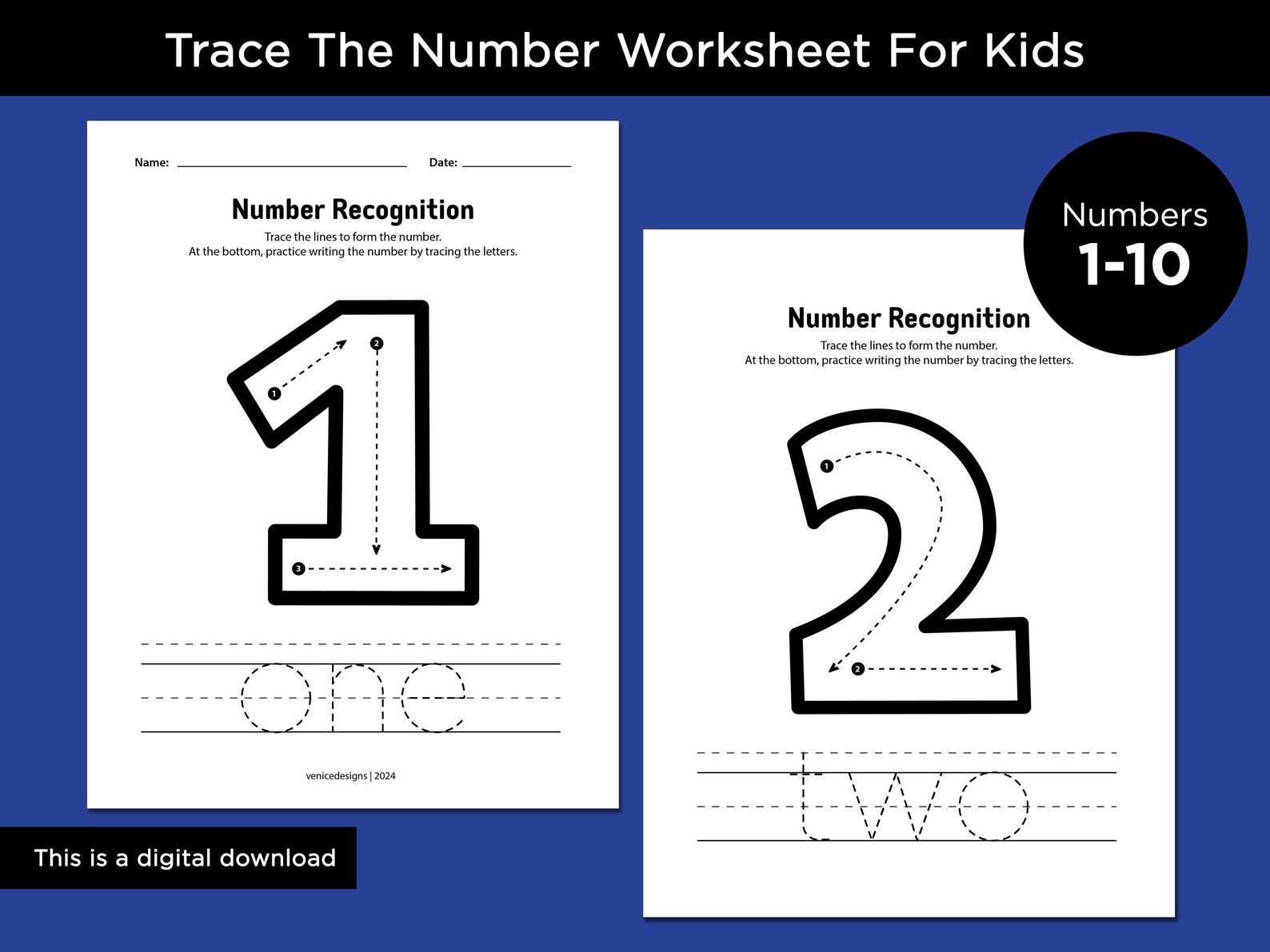 Trace the Numbers Activity Worksheet for Kids, Number Tracing Toddler ...