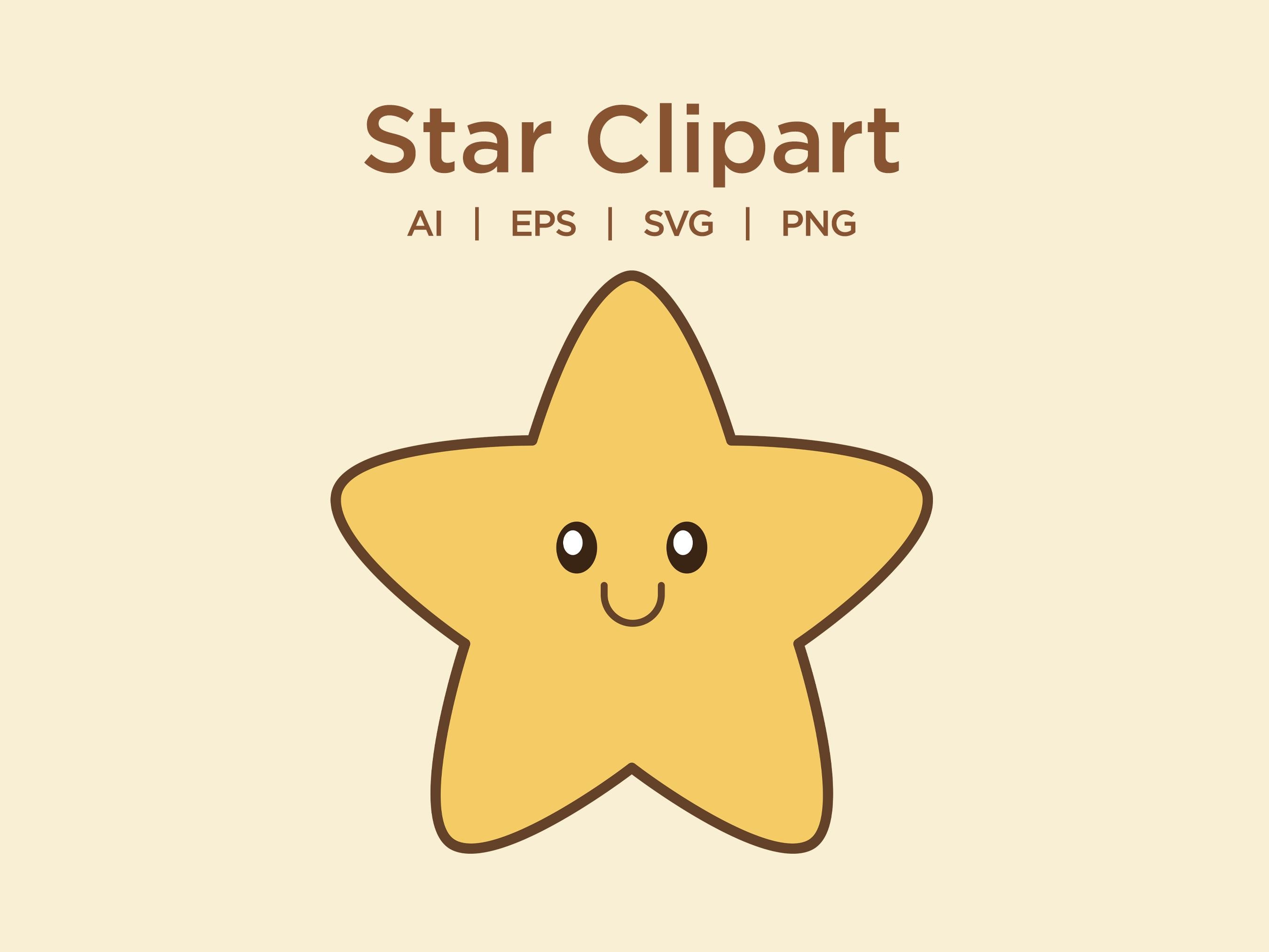 Cute Little Yellow Star Svg Clipart, Kawaii Star Png, Eps, Ai, Star ...