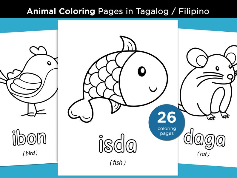 Animals in Tagalog Coloring Pages, Printable Animal Coloring Sheet in ...