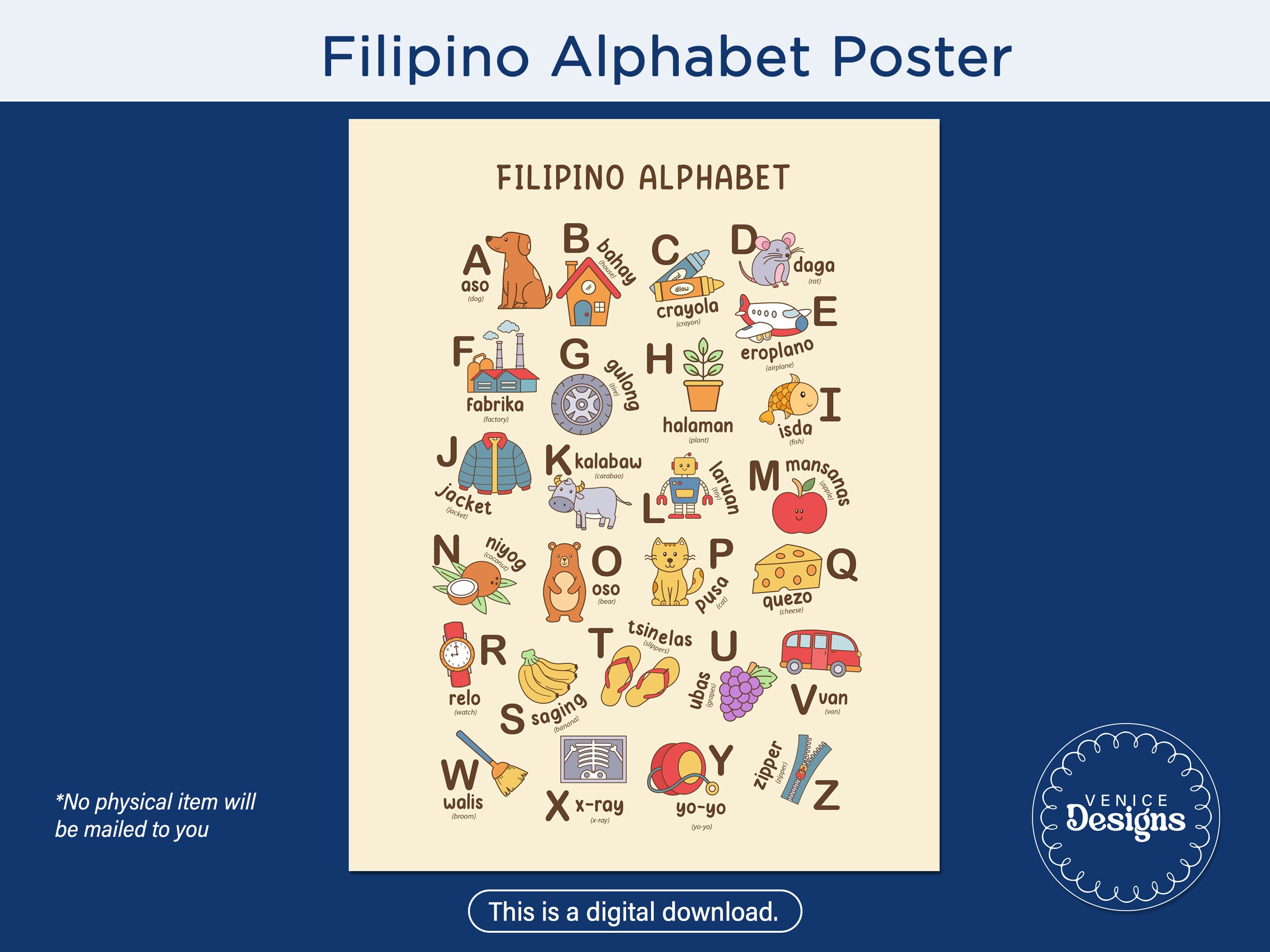Filipino Alphabet Printable Poster, Tagalog Alphabet Kids Room Decor ...